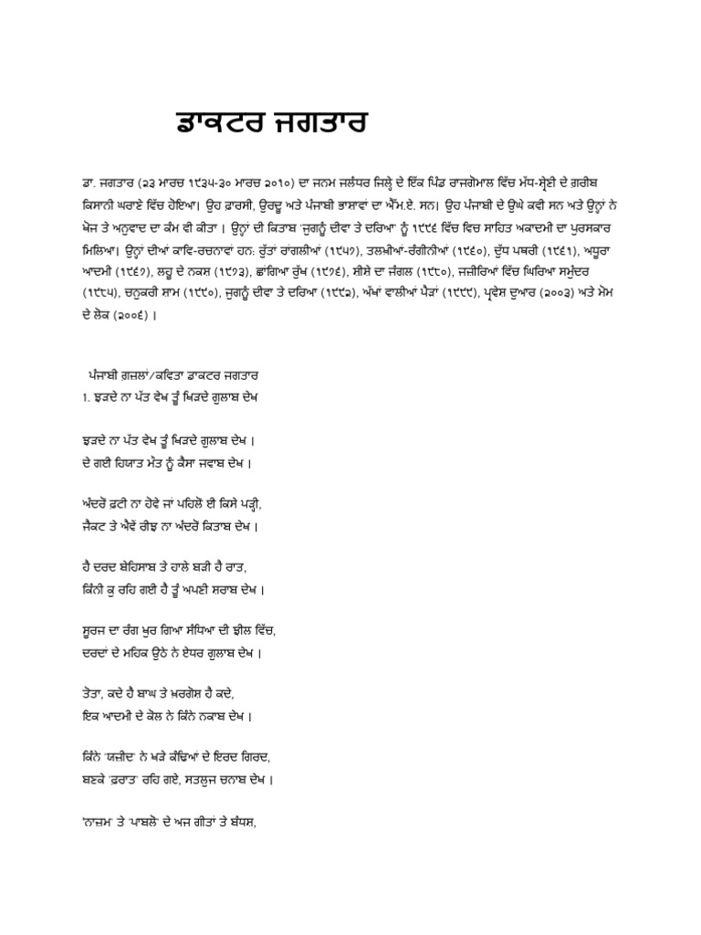 Dr. Jagtar - Poetry | PDF
