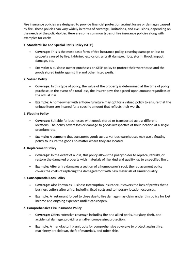 Different Types of Fire Insurance Policies | PDF | Property Insurance ...