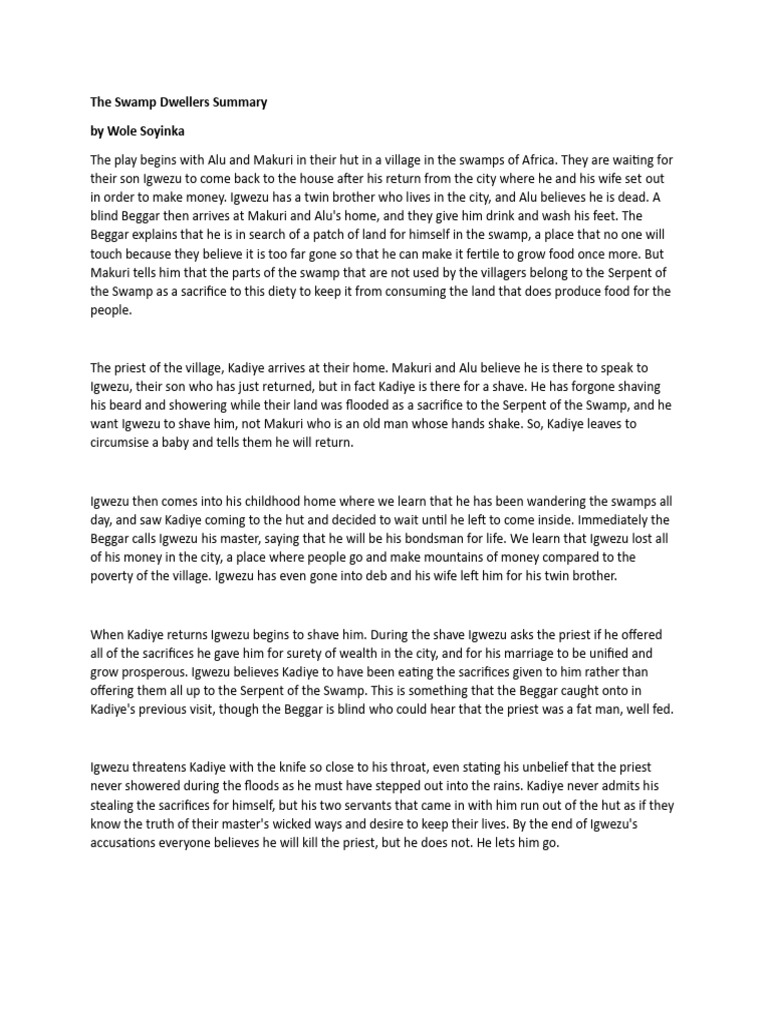 The Swamp Dwellers Play Summary | PDF