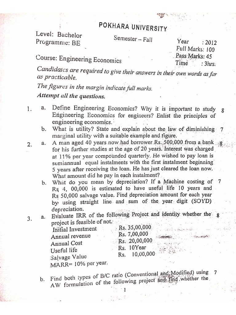 Engineering Economics Old Question | PDF