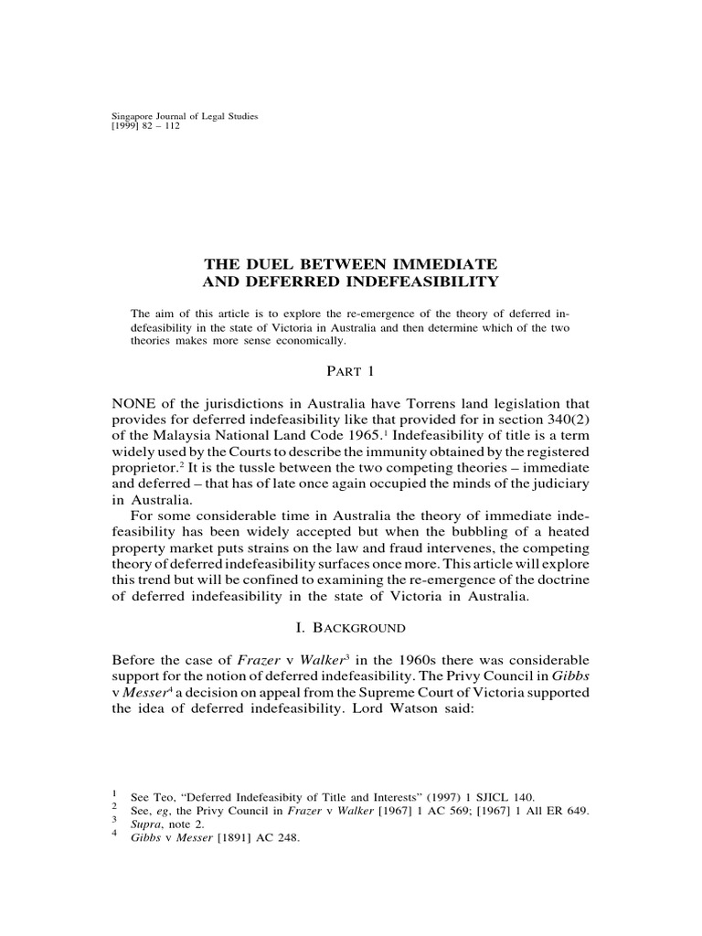 Immediate vs Deferred Indefeasibility | PDF | Common Law | Private Law