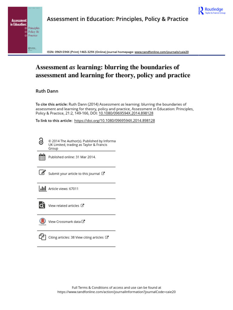Assessment As Learning Blurring The Boundaries of Assessment and Learning For T | PDF ...