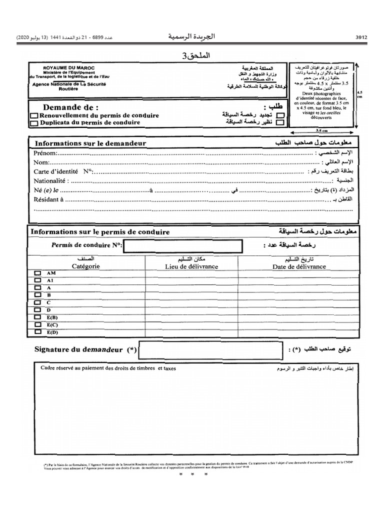 Formulaire de Demande de Renouvellement Ou Duplicata Du Permis de Conduire | PDF