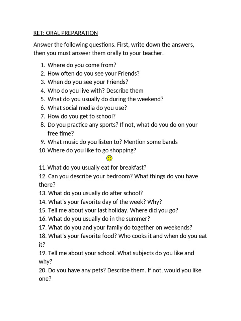 KET Oral Preparation Questions Guide | PDF