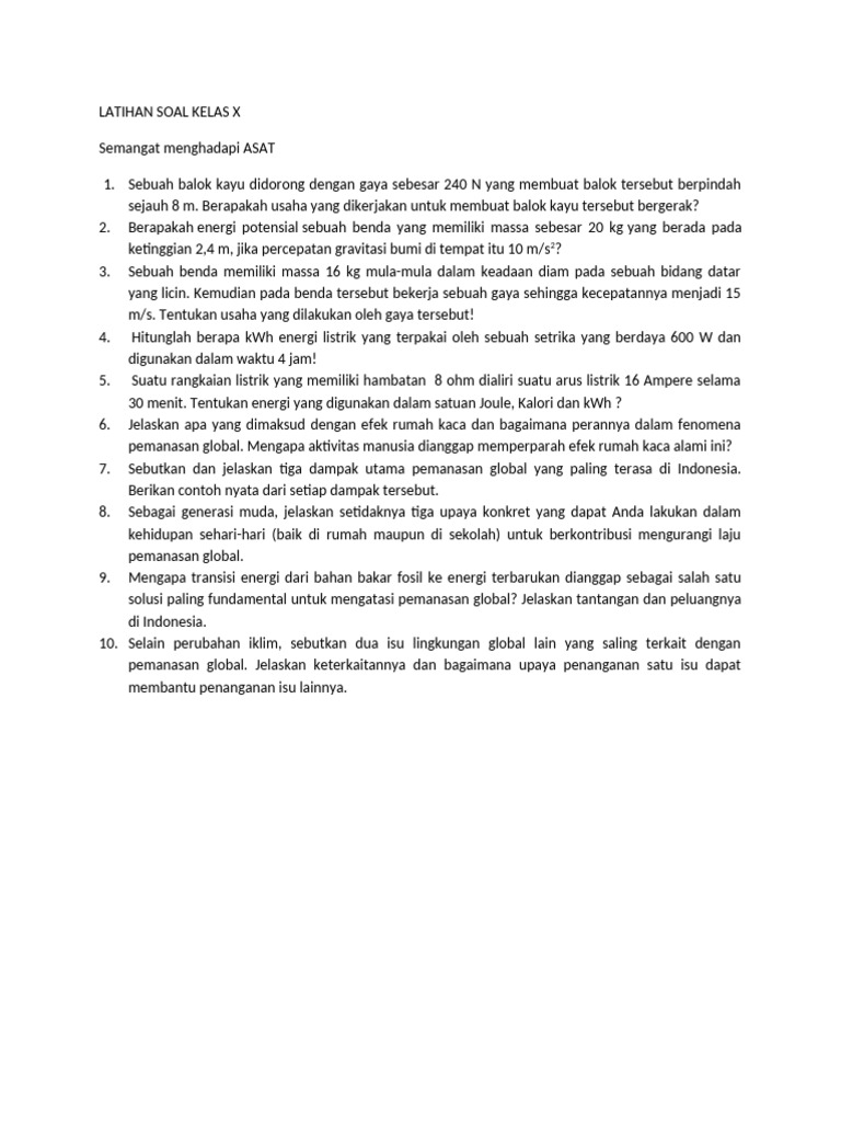 Latihan Soal Kelas X Persiapan Asat | PDF