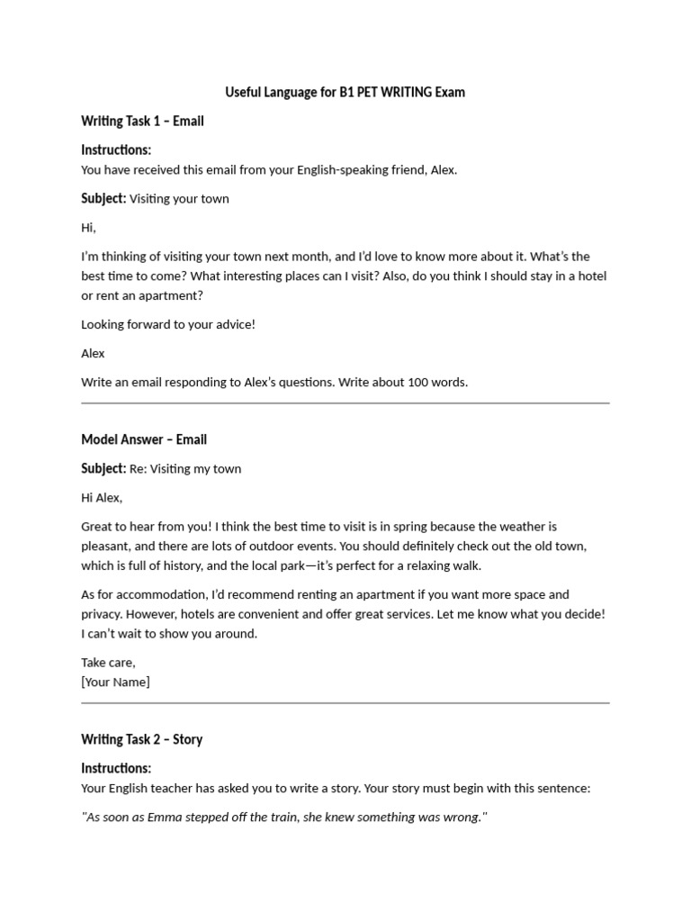 PET Writing Useful Language and Answers | PDF