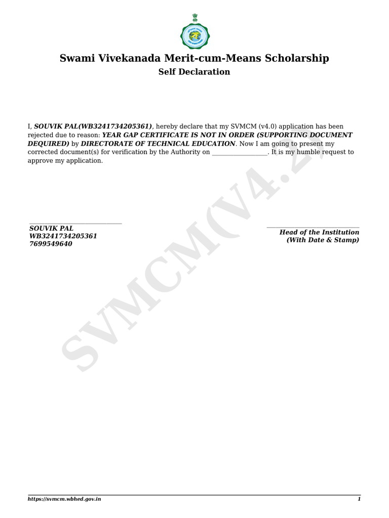 Self Declaration | PDF