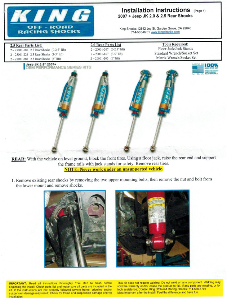 King Shock Instructions | PDF