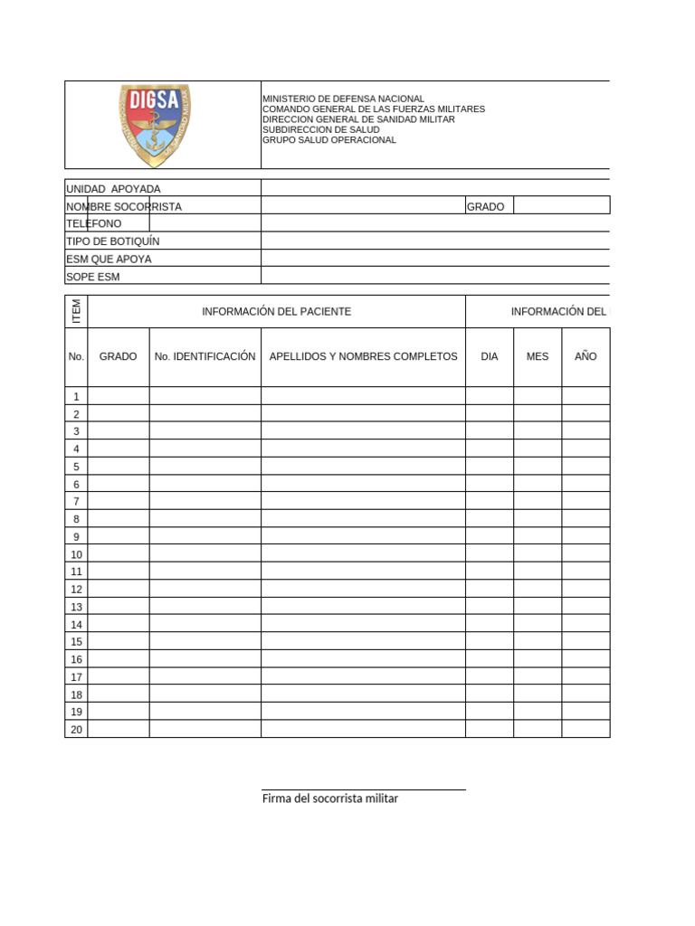 ANEXO 6.1 - Formato Hoja de Gasto Insumos y Medicamentos Botiquínes DIGSA | PDF | Batallón ...