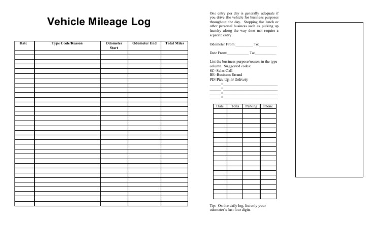 Vehicle Mileage Log Template-50856 | PDF