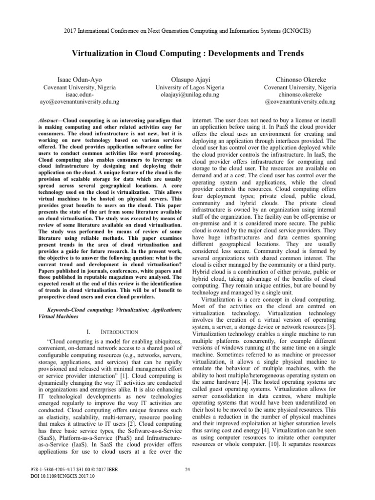 Virtualization in Cloud Computing Developments and Trends | PDF | Virtual Machine | Cloud Computing