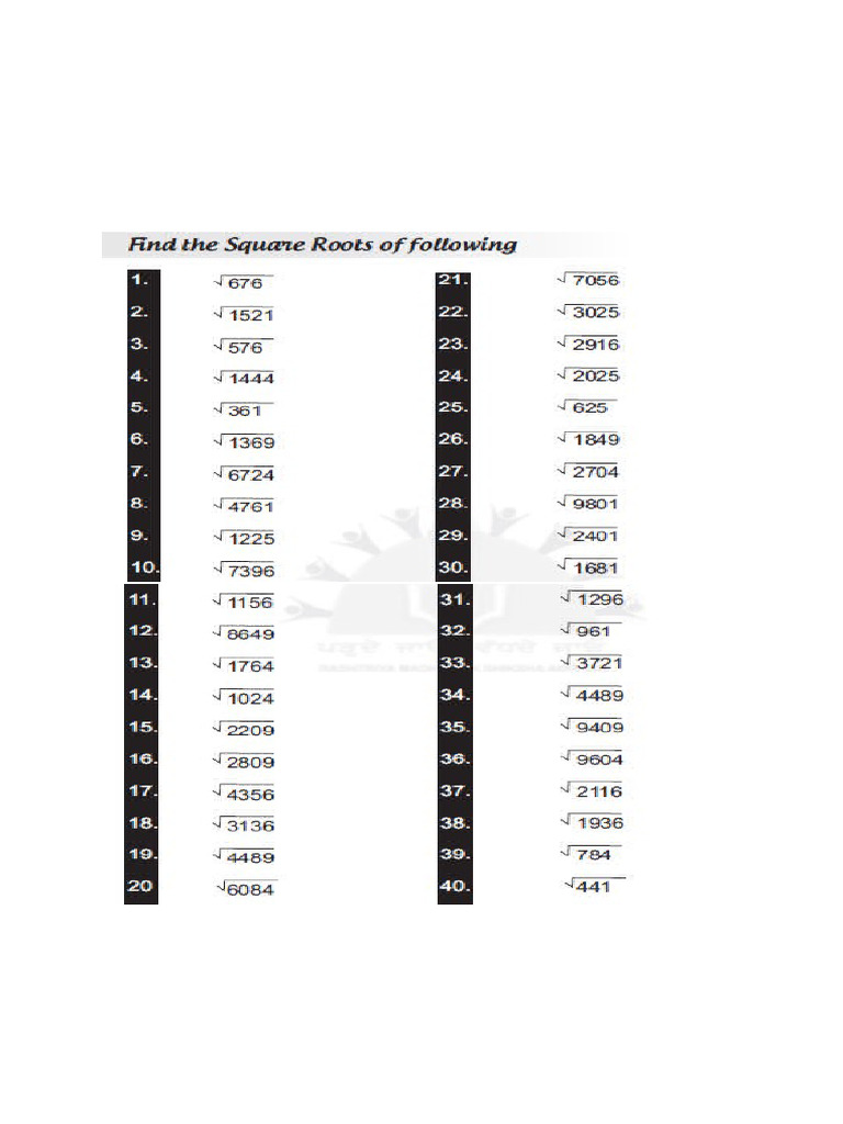 Practice Worksheet On Square Root | PDF