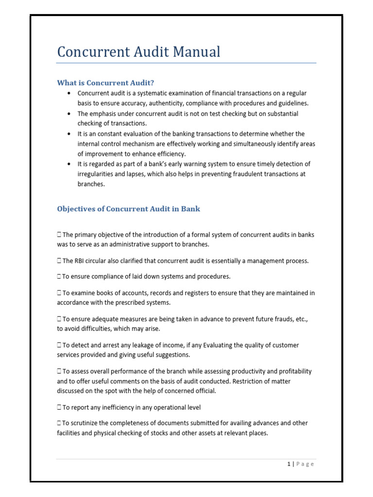Con Current Audit Manual | PDF | Audit | Loans