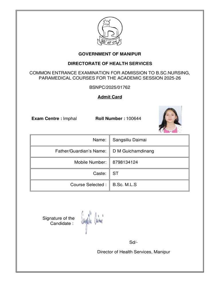 Admit Card Imphal | PDF