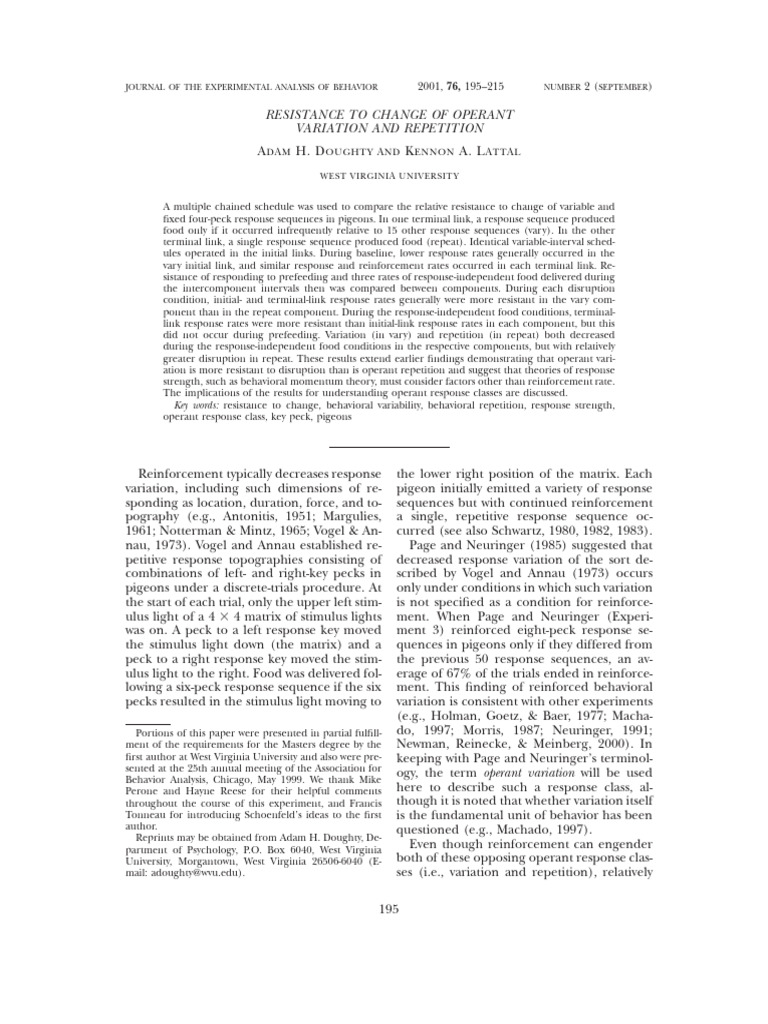 Resistance To Change of Operant | PDF | Reinforcement | Behaviorism