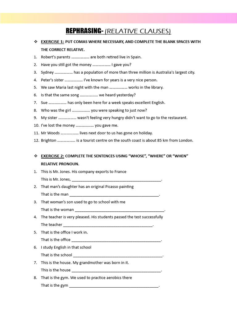 Rephrasing - Relative Clauses | PDF