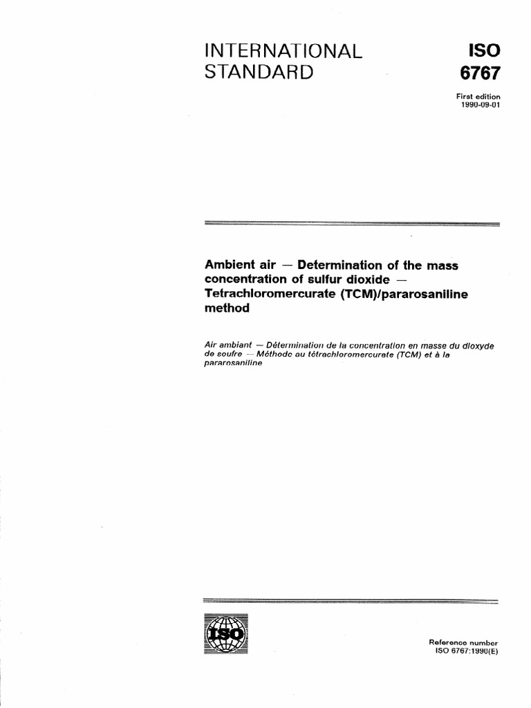 ISO 6767: Sulfur Dioxide Measurement | PDF | International Organization ...