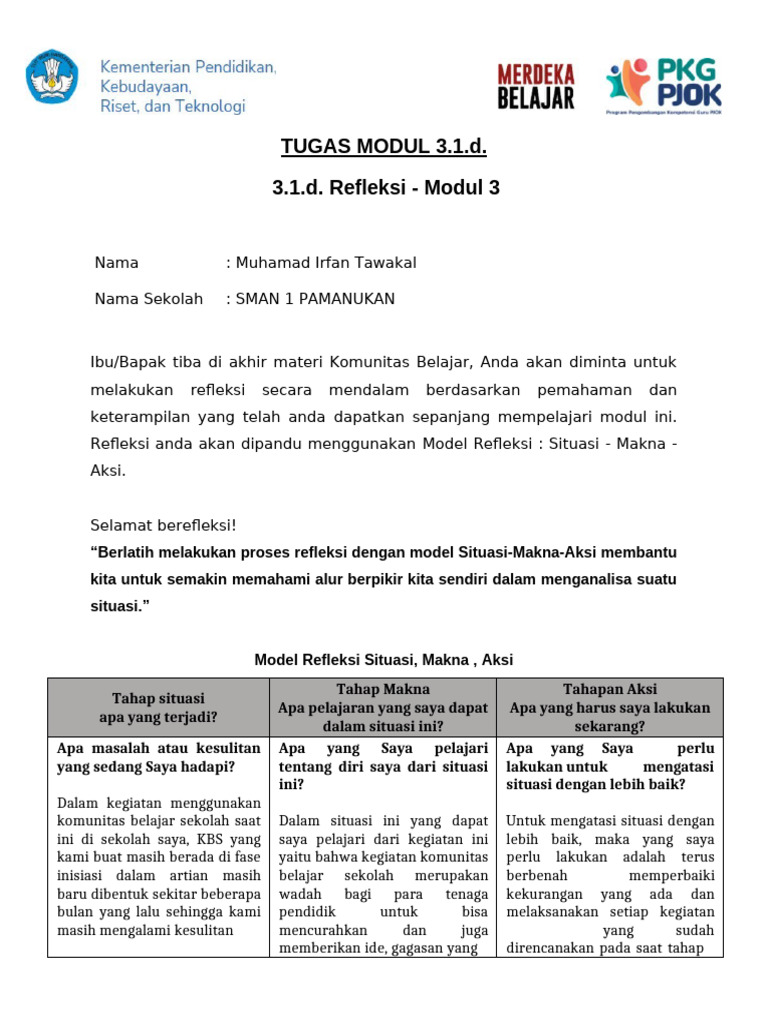 Tugas Modul 3 1 d Refleksi Modul 3 IRFAN | PDF