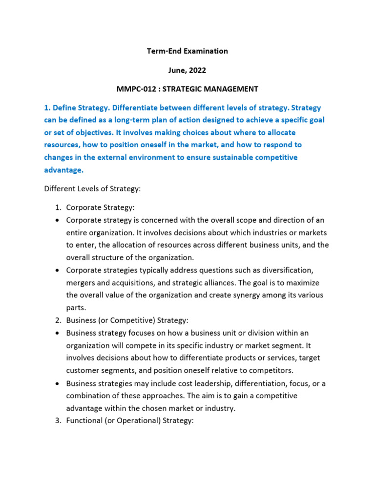 Mmpc012 Solved Pyq | PDF | Strategic Management | Corporate Governance