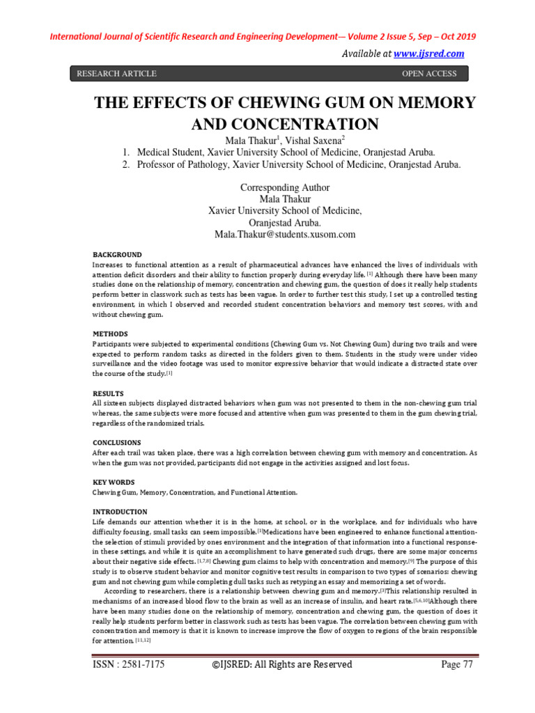 The Effects of Chewing Gum On Memory and | PDF | Student's T Test | Memory