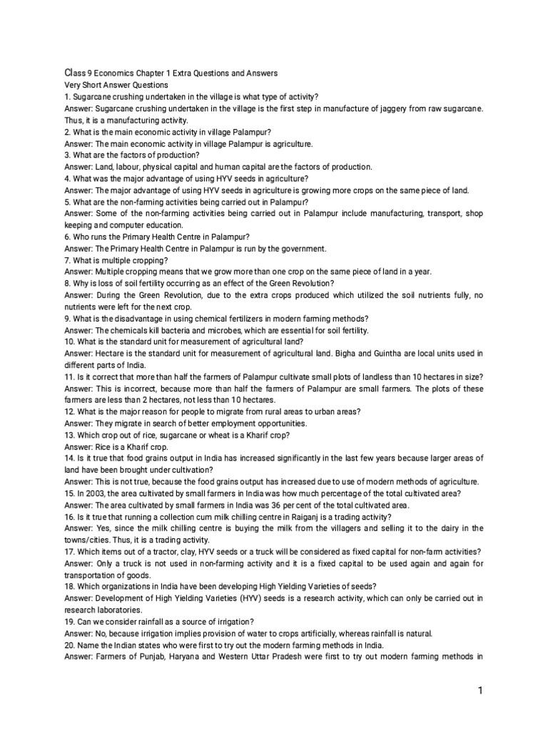 Class 9 Economics Chapter 1 Palampur-Processed | PDF | Agriculture ...