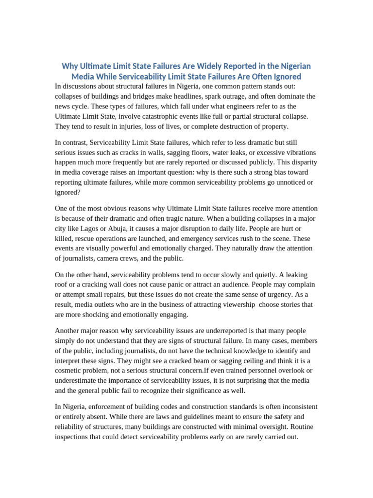 Ultimate Vs Serviceability Failures Nigeria | PDF