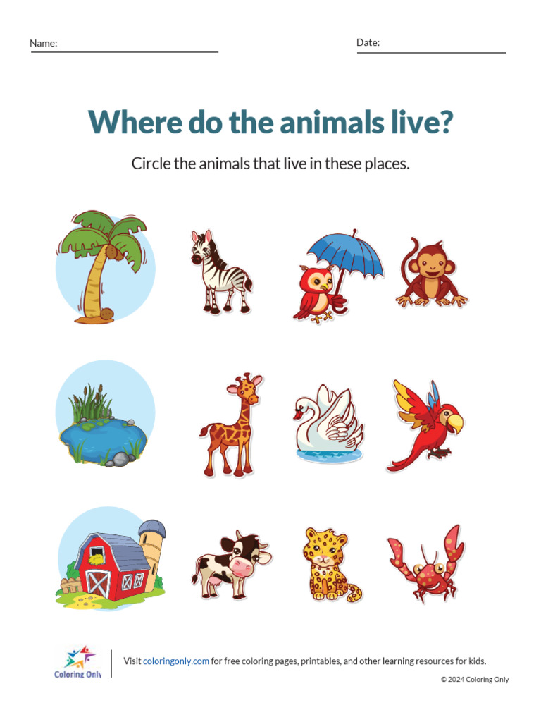 Animal Habitats Worksheet for Kids | PDF