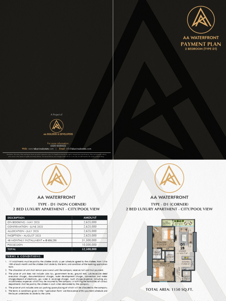 2 Bedroom Type D1 - Payment Plan - AA WaterFront | PDF | Apartment