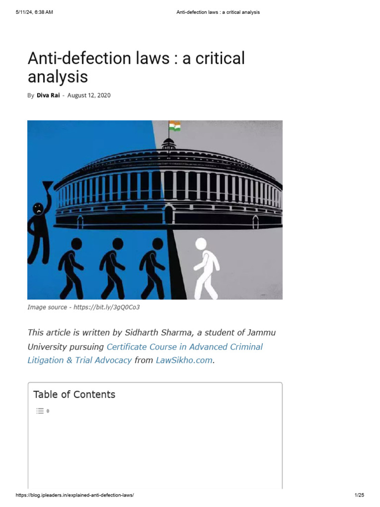 Anti-Defection Laws - A Critical Analysis | PDF | Forms Of Government ...