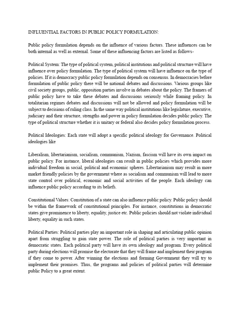 Factors Influencing Public Policy Formulation | PDF | Advocacy Group ...