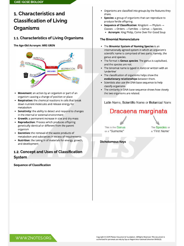 IGCSE BIOLOGY Notes | PDF
