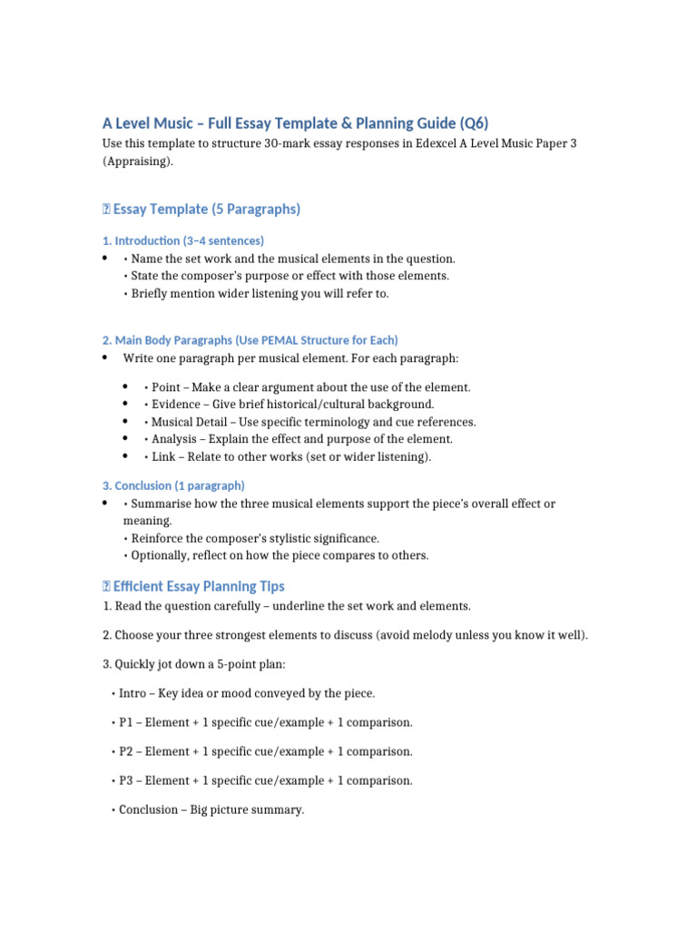 A Level Music Essay Template | PDF
