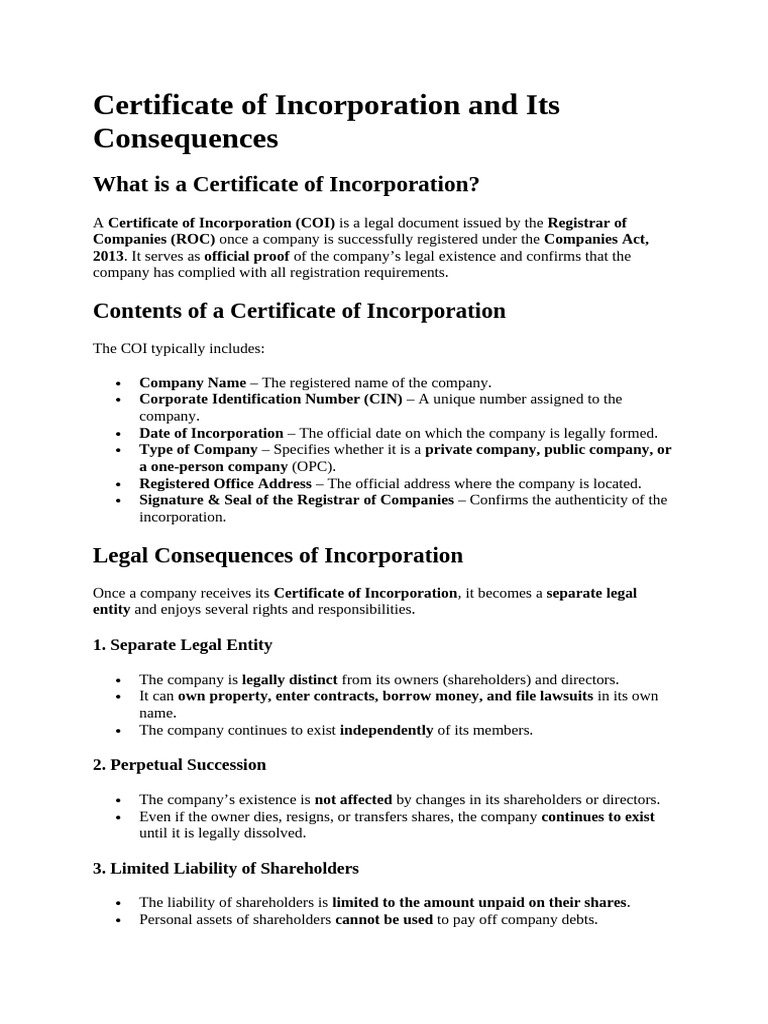 Certificate of Incorporation Overview | PDF | Companies | Corporations