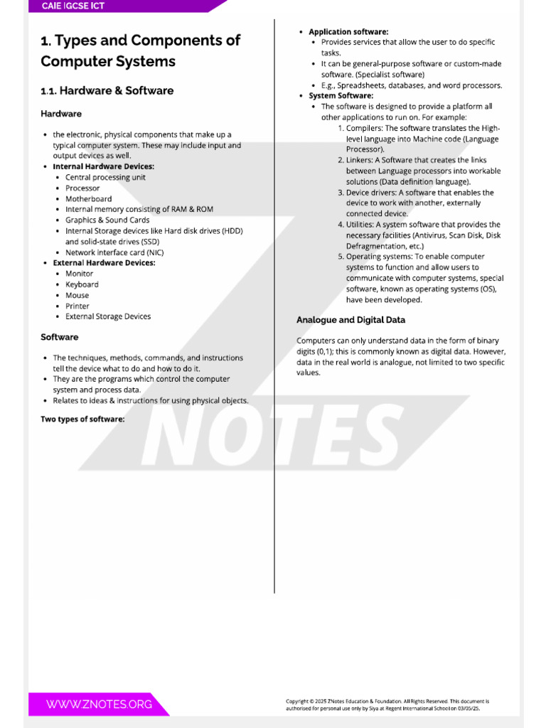 ICT - Znotes - Igcse (Very Helpful Short Notes) | PDF
