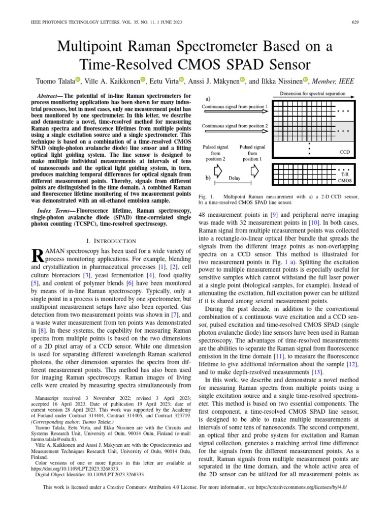 Multipoint Raman Spectrometer Based On A Time-Resolved CMOS SPAD Sensor | PDF | Raman ...