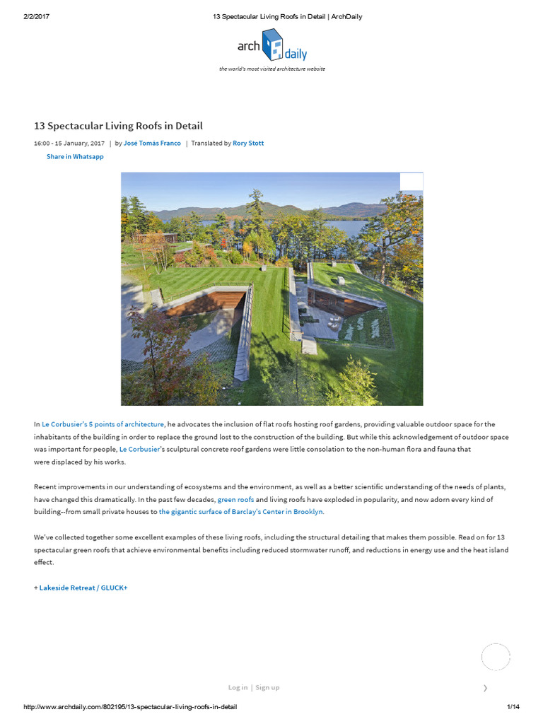 13 Spectacular Living Roofs in Detail _ ArchDaily | PDF | Building ...