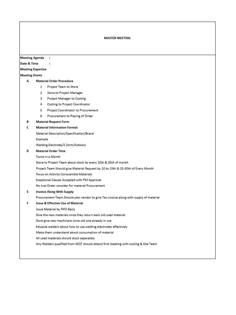 Material Order Meeting Agenda | PDF
