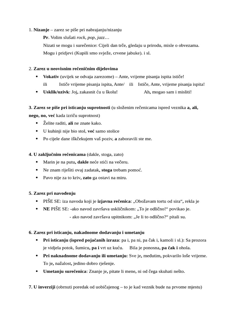 Zarezi (Osnovna Pravila) | PDF