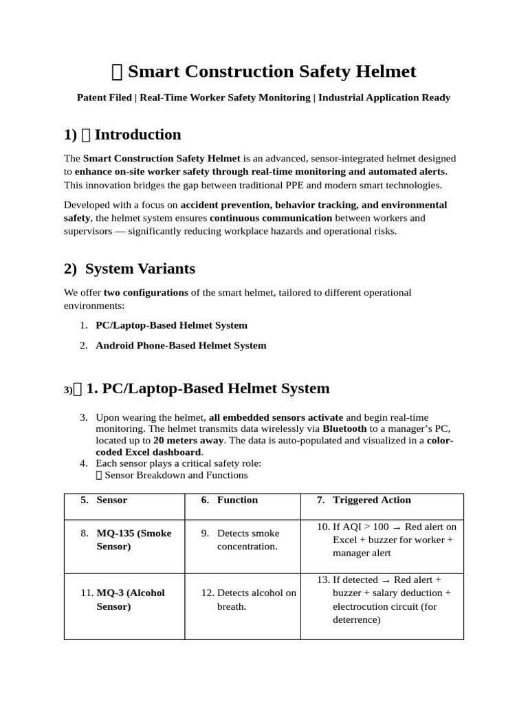 Readable Brief Document - ? Smart Construction Safety Helmet | PDF | Thesis