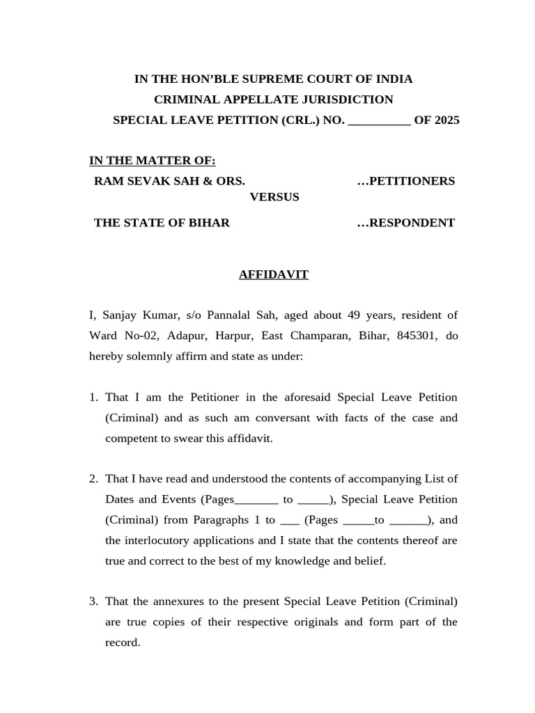 Affidavits SLP (CRL.) Sanjay Kumar | PDF | Affidavit | Legal Procedure