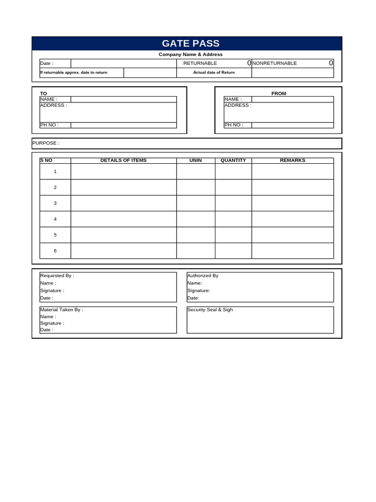 Gate Pass Format | PDF