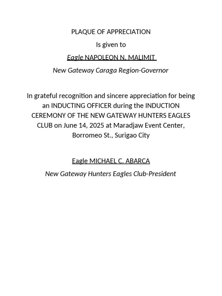 Plaque of Appreciation | PDF