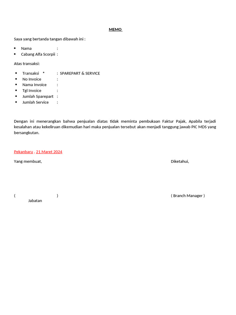 Memo PT Dinas DLL | PDF