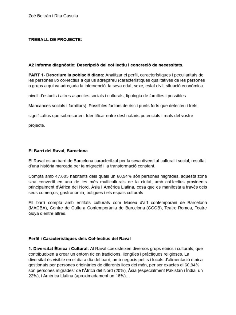 A2 Informe Diagnòstic: Descripció Del Col Lectiu I Concreció de ...