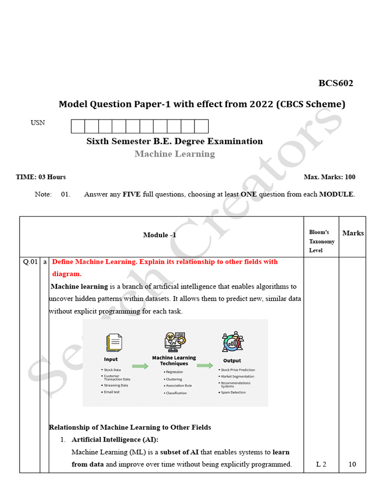 BCS602 Machine Learning Model Paper | PDF | Machine Learning ...