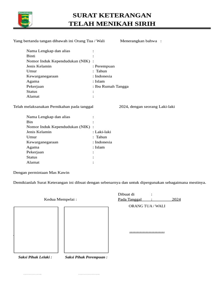 Surat Keterangan Nikah Siri | PDF
