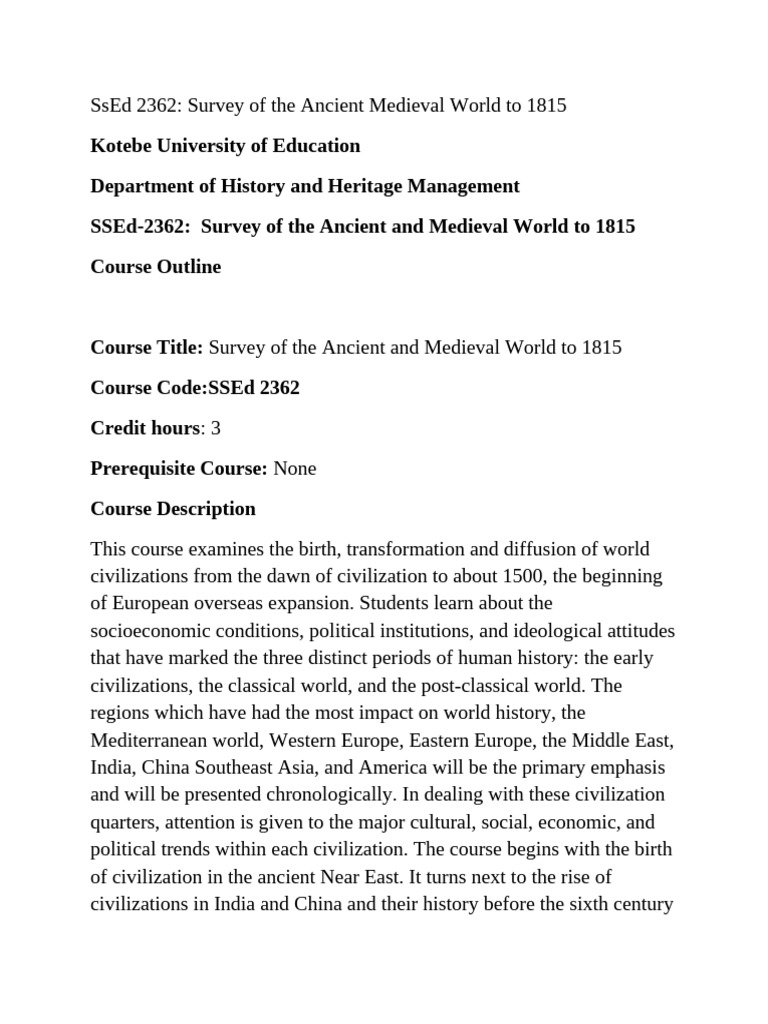 Survey of Ancient and Medieval World To 1815 (SsEd 2362) | PDF ...