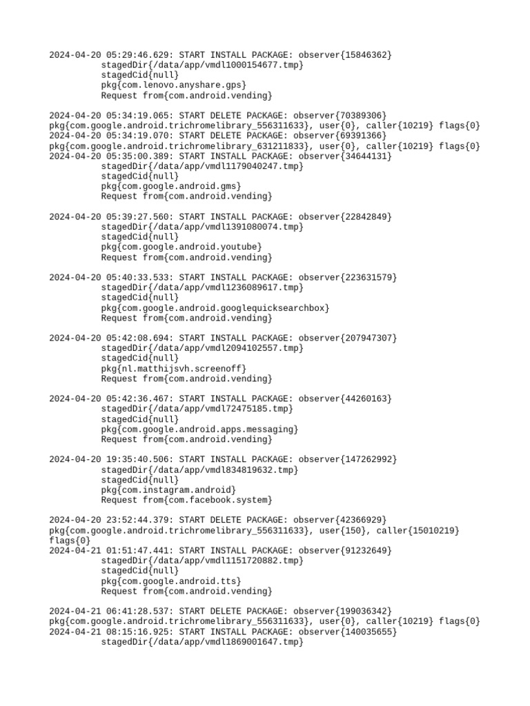 Android Package Installation Logs | PDF | Software