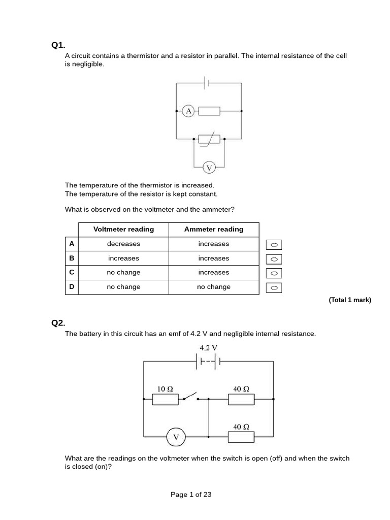 Electricity PPQs Questions | PDF | Voltage | Electric Current