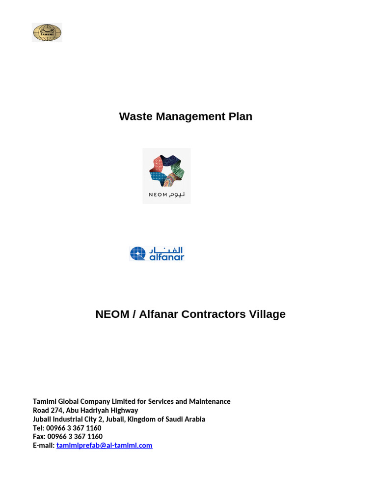 Waste Managment Plan - NEOM-Al Fanar Contractors Village | PDF | Waste ...